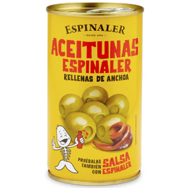 ESPINALER PITTED OLIVES STUFFED WITH ANCHOVIES 350GR - Bottega Mediterrane